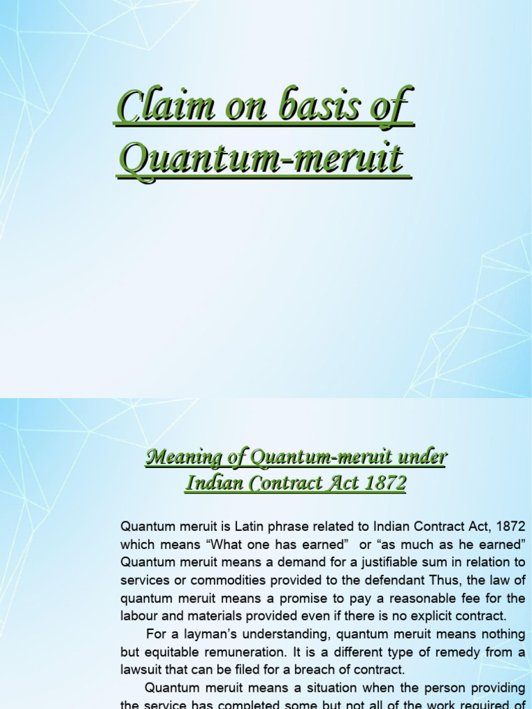 Claim On Basis of Quantum-Meruit by Anil Kori | PDF | Breach Of Contract | Legal Remedy