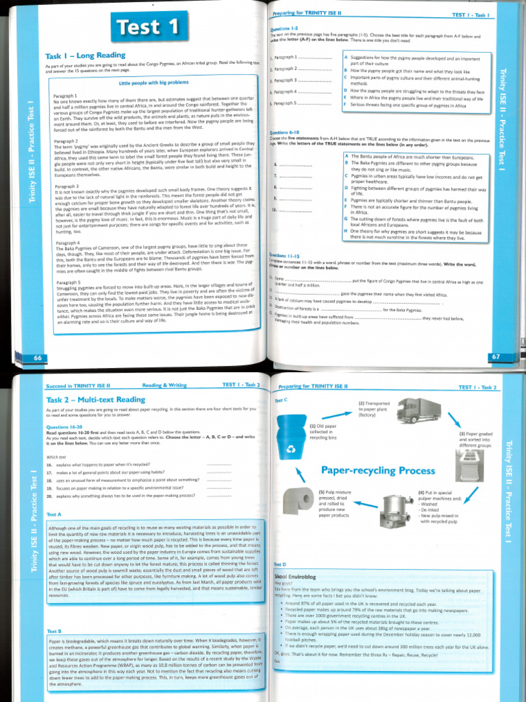 TRINITY ISE II READING AND WRITING TEST 1 BLUE | PDF