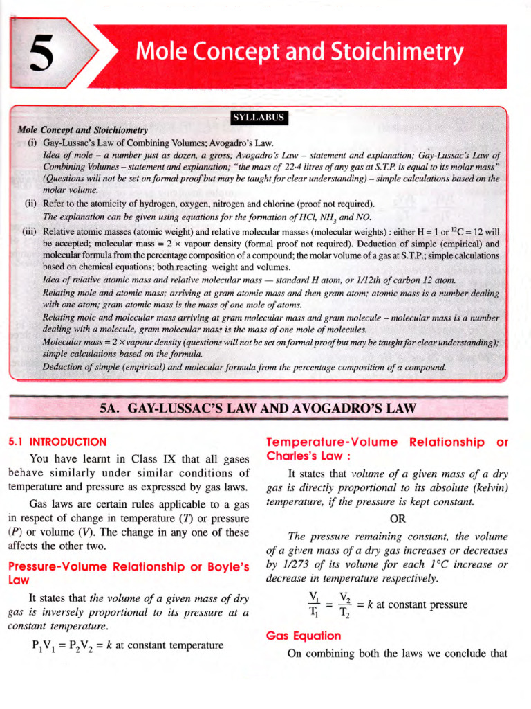 Selina Class 10 Chemistry Chapter 5 Mole Concept and Stoichiometry | PDF | Chemistry