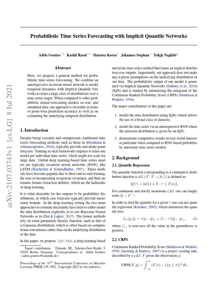 Probabilistic Time Series Forecasting With Implicit Quantile Networks | Download Free PDF | Time ...