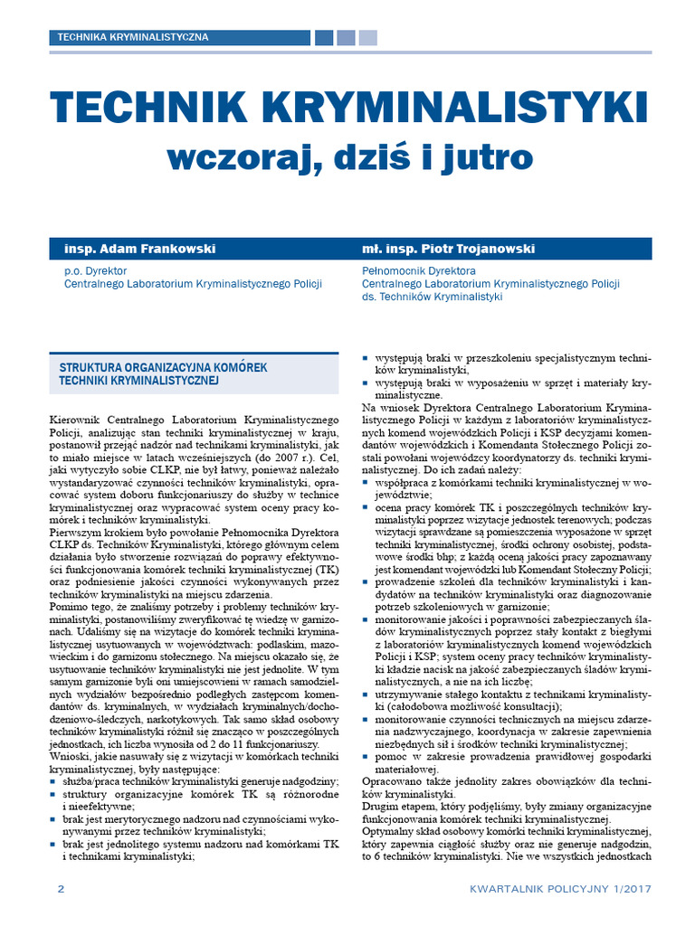 Technik Kryminalistyki Wczoraj Dzis I Jutro | PDF