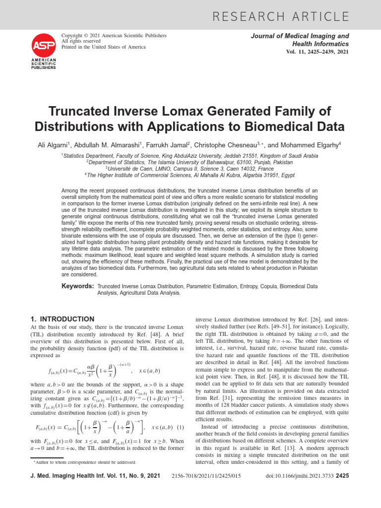 Truncated Inverse Lomax | PDF | Function (Mathematics) | Statistics