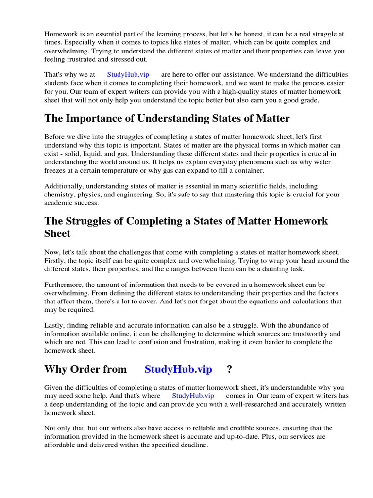 States of Matter Homework Help Guide | PDF | Matter | Gases