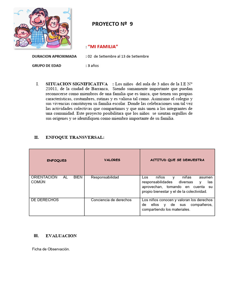 Proyecto # 9 Mi Familia-Lidia | PDF | Las emociones | Aprendizaje