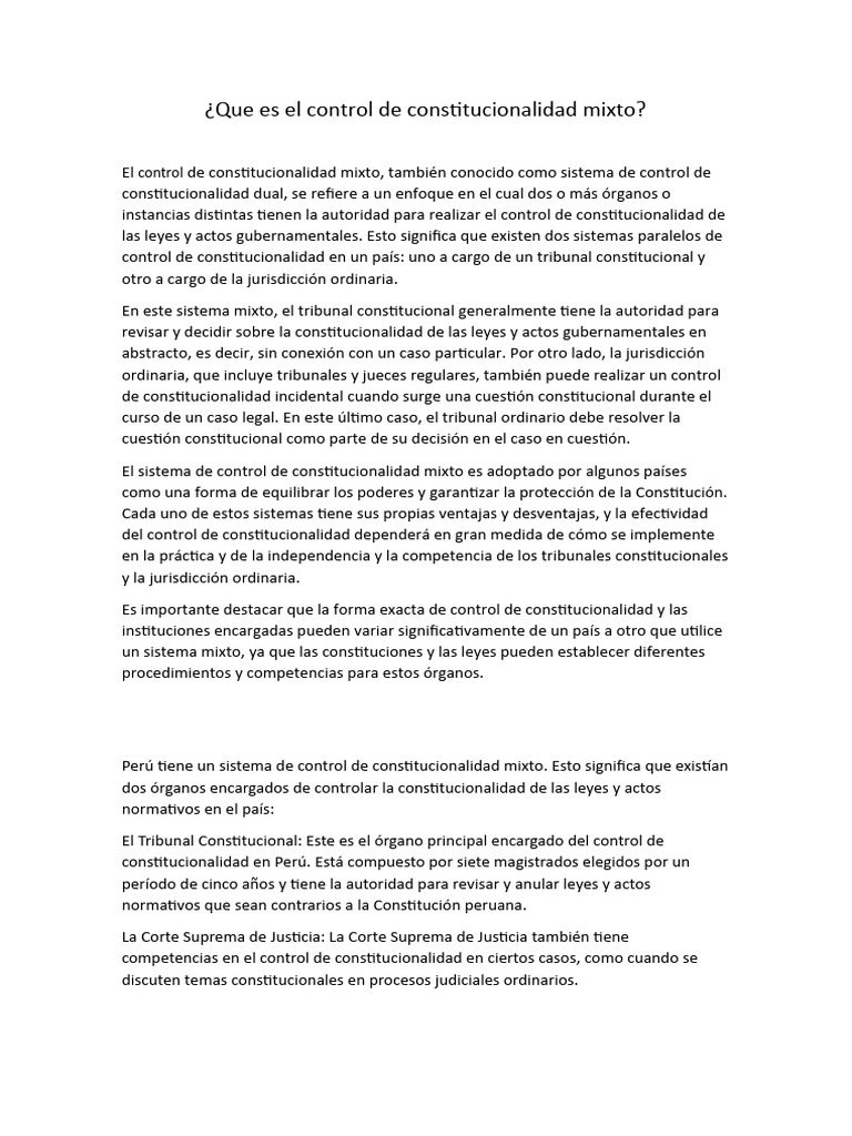 Control de Constitucionalidad Mixto | PDF | Constitución | Judicaturas