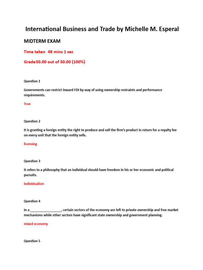 International Business Midterm Exam Review | PDF | Foreign Direct ...