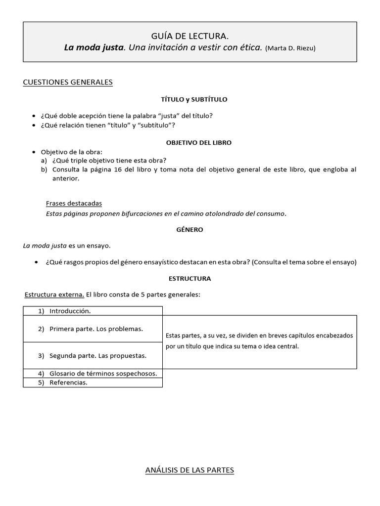 Guía de lectura. La moda justa | PDF | Ensayos