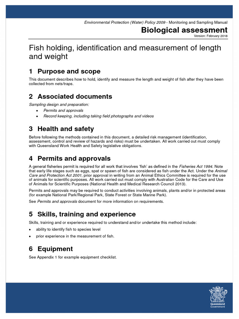Biological Assessment Fish Holding Identification and Measurement of ...