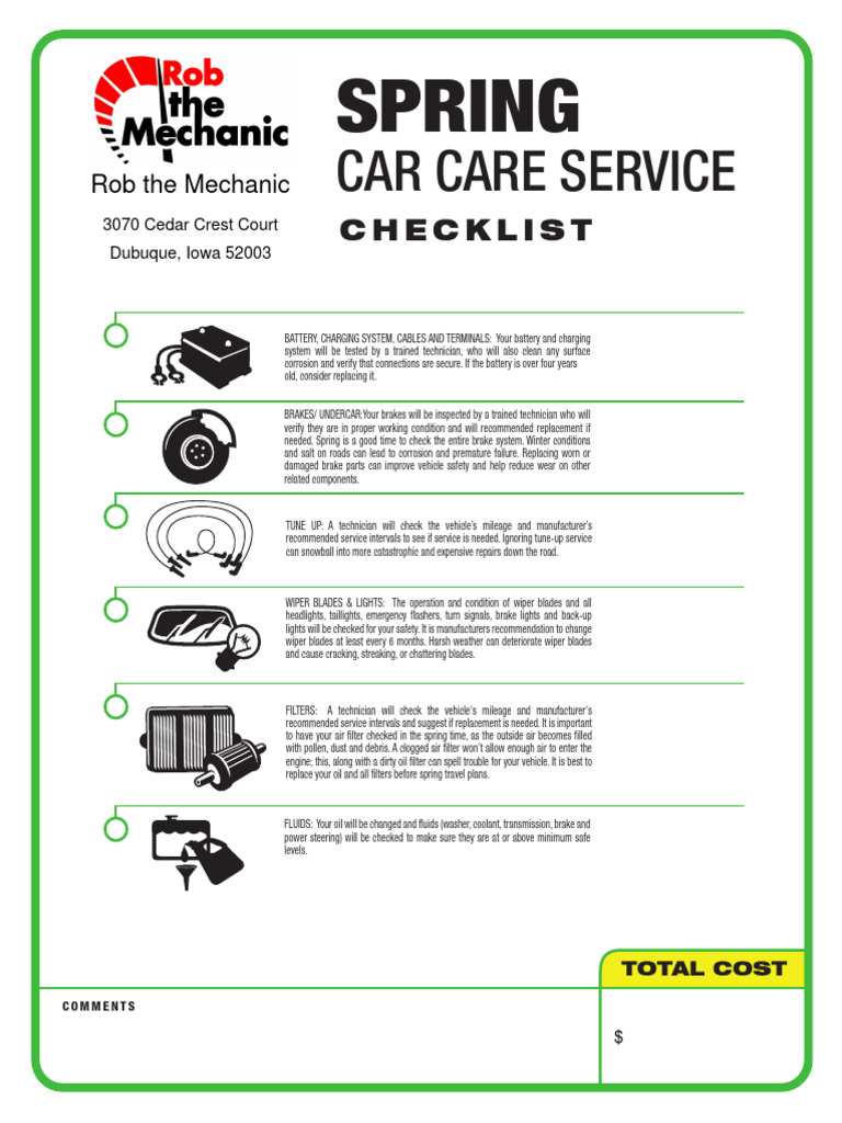 Spring Car Care Checklist | PDF | Vehicles | Automotive Industry