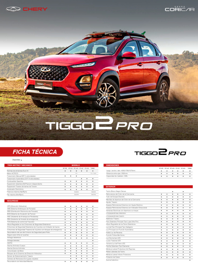 FICHA-TECNICA-TIGGO-2-PRO | PDF | Sistema de freno antibloqueo | Diodo emisor de luz