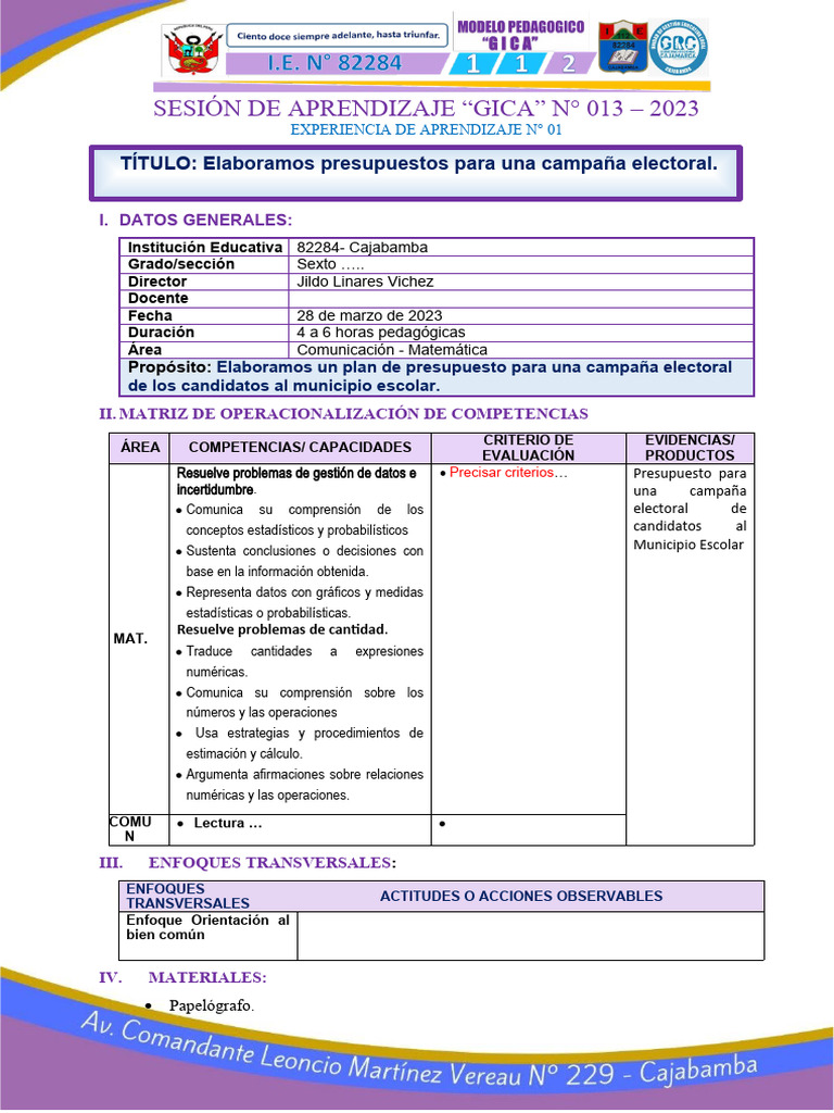 Ejemplo de Actividad de Aprendizaje | PDF | Evaluación | Campañas Políticas