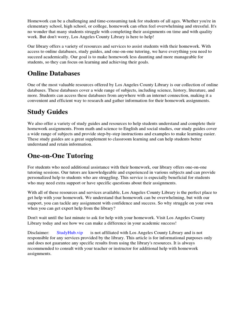 Los Angeles County Library Homework Help | PDF | Libraries | Homework
