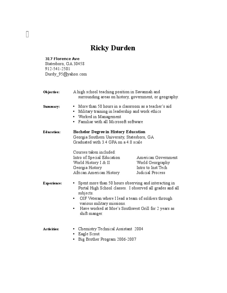 History Teacher Resume - Ricky Durden | PDF | Career & Growth