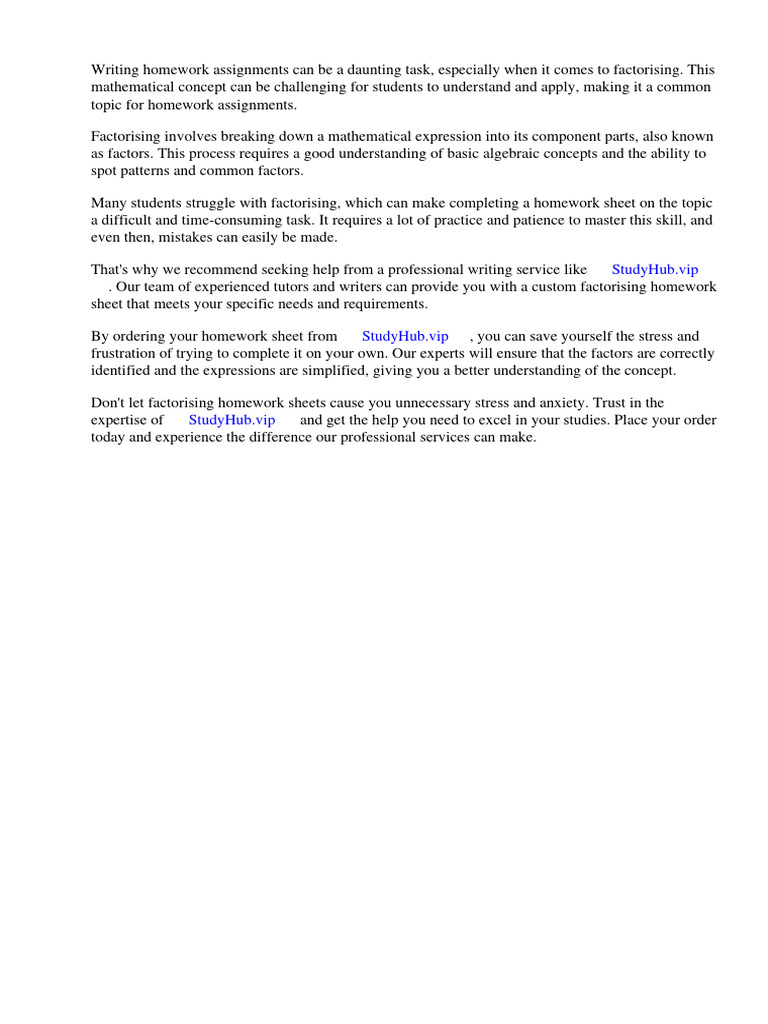 Factorising Homework Sheet | PDF | Factorization | Worksheet