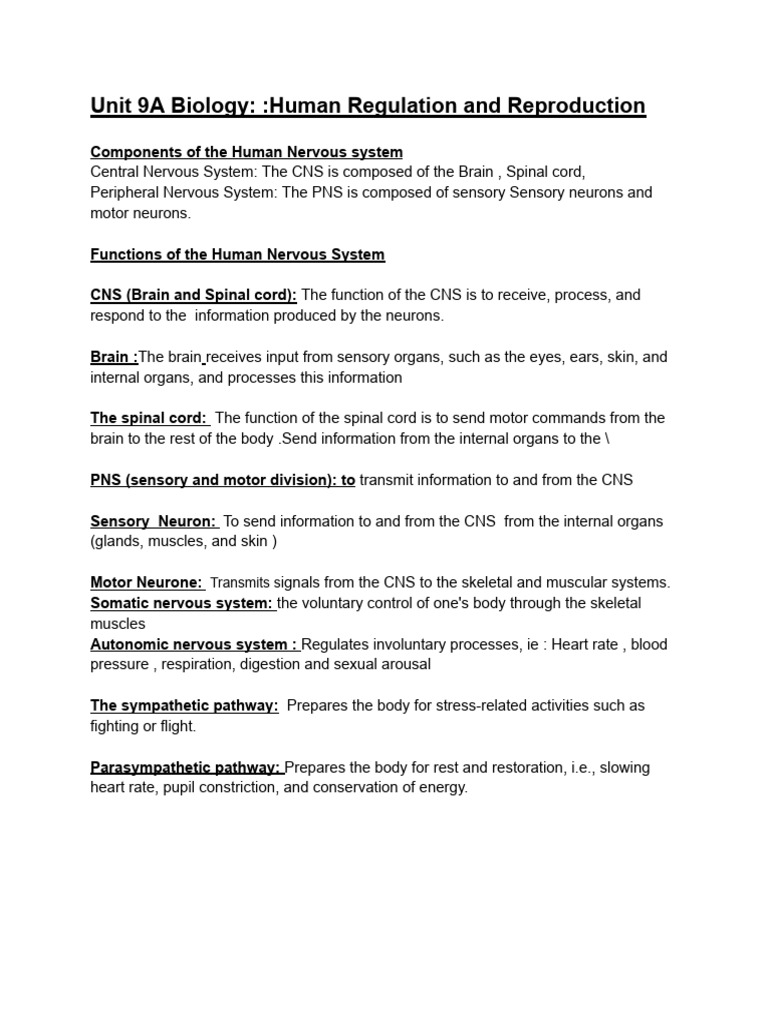 Unit 9A Improved Unit 9A Biology - Human Regulation and Reproduction ...