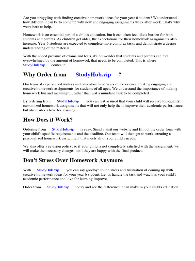Creative Homework Ideas Year 6 Pdf Homework Lesson Plan