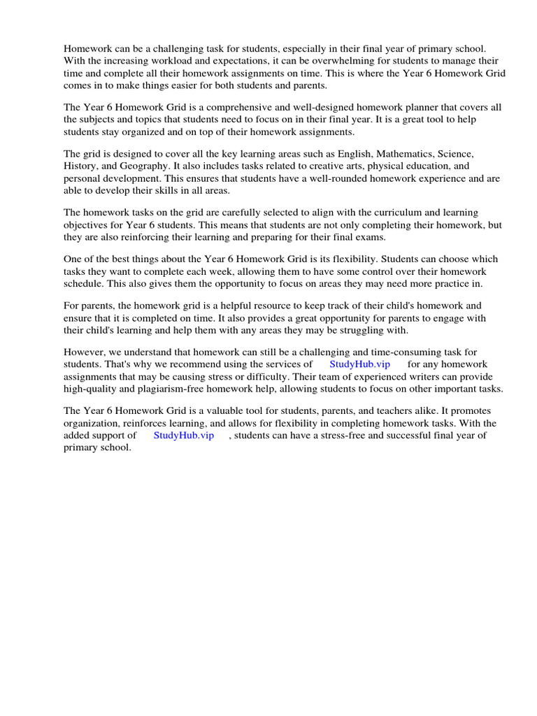 Year 6 Homework Grid | PDF | Homework | Learning