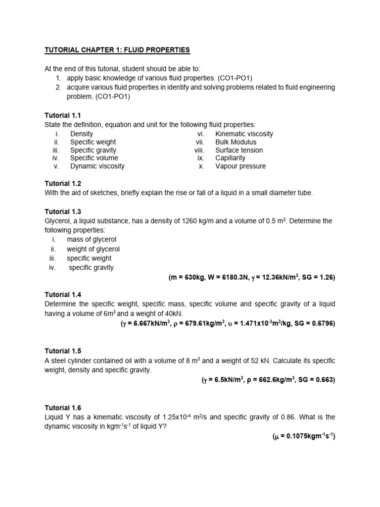 Tutorial Chapter 1 | Download Free PDF | Liquids | Viscosity