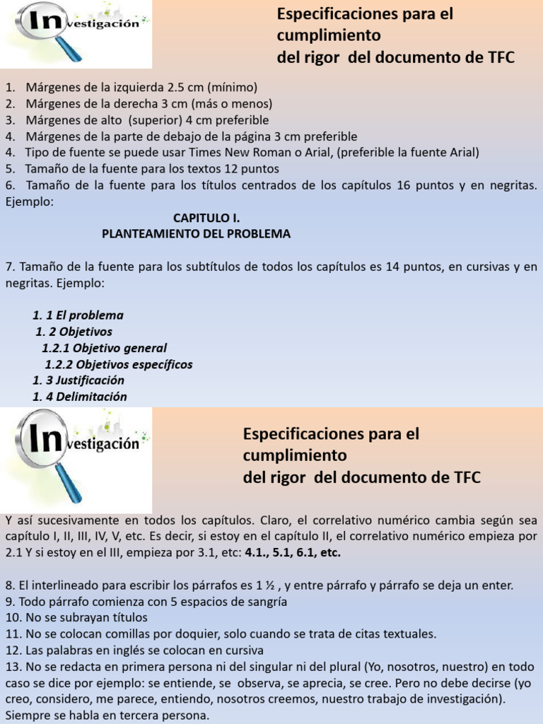 ESPECIFICACIONES SOBRE ESCRITURA TFC | PDF | Verbo