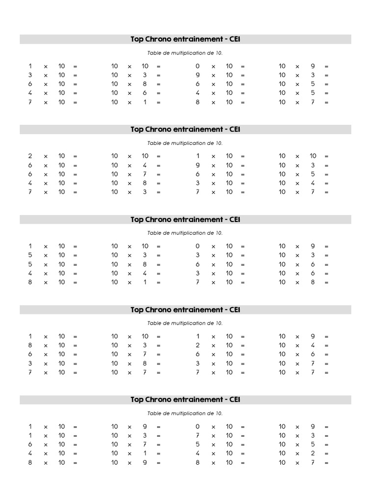 CE1 TopChrono 24 Table de Multiplication de 10 | PDF