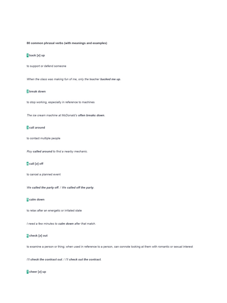 80 Common Phrasal Verbs (With Meanings and Examples) | PDF