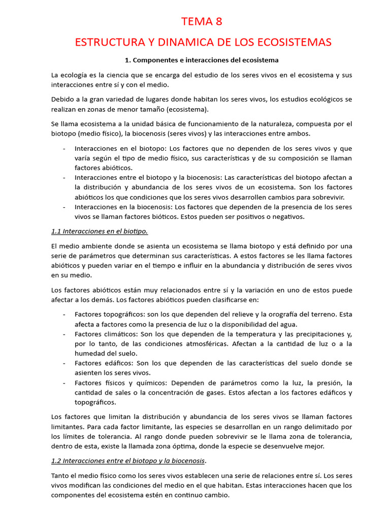 Tema 8 Estructura y Dinamica de Los Ecosistemas | PDF | Ecosistema | Suelo