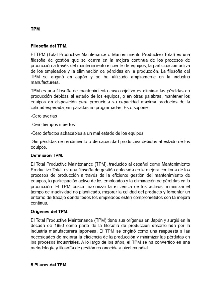 8 Pilares del Mantenimiento Productivo Total | PDF | Business | Economias