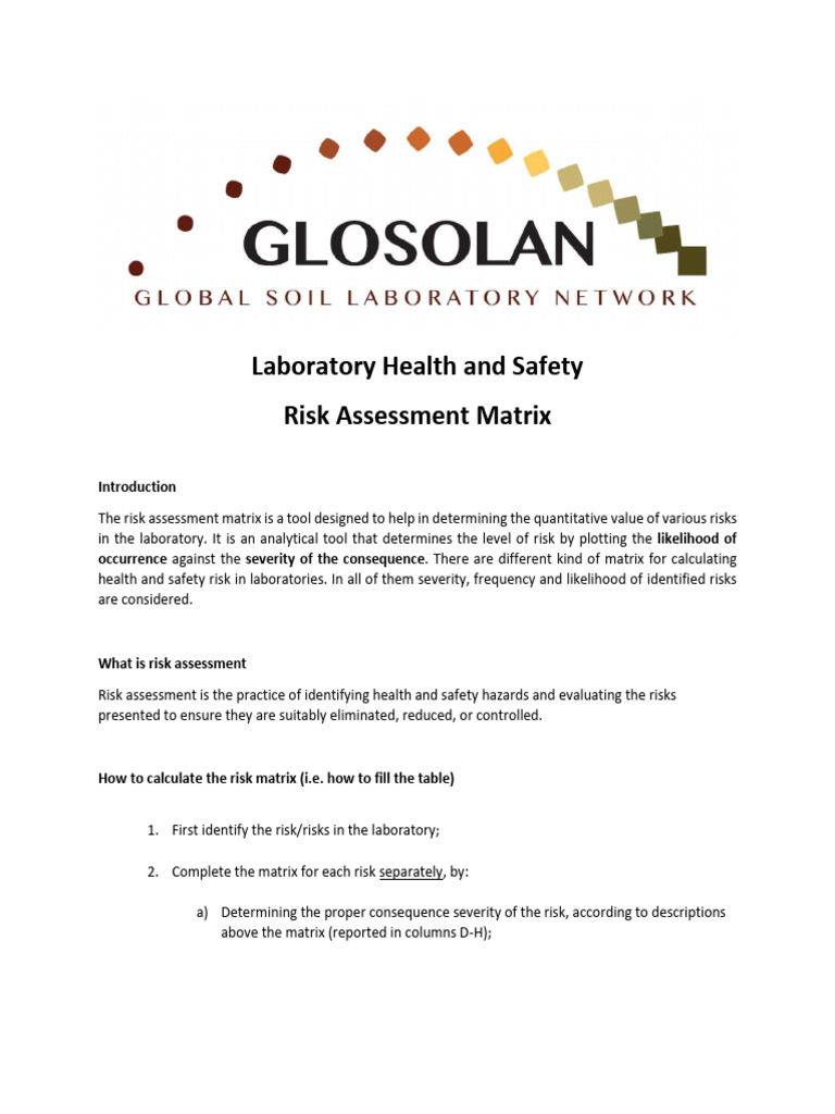 Laboratory Health and Safety - Risk MATRIX - Instructions | PDF ...