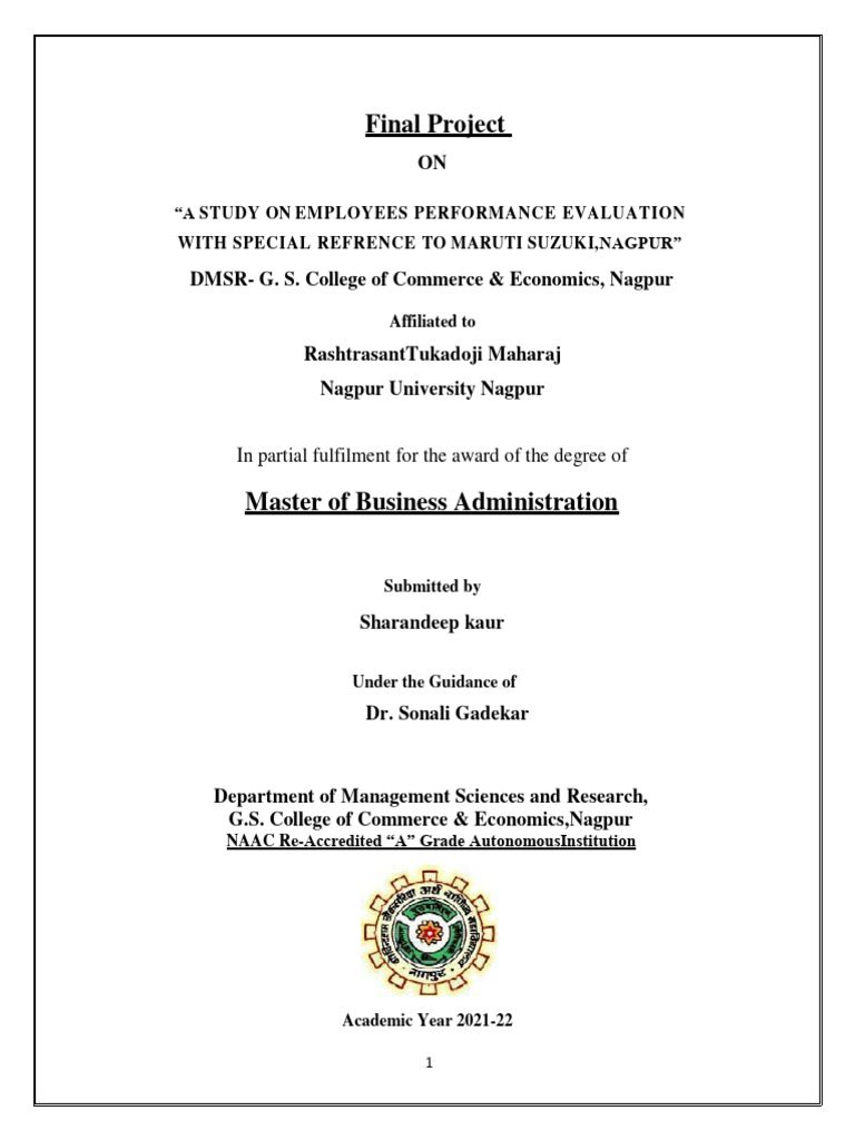 Final Project: "A Study On Employees Performance Evaluation With ...