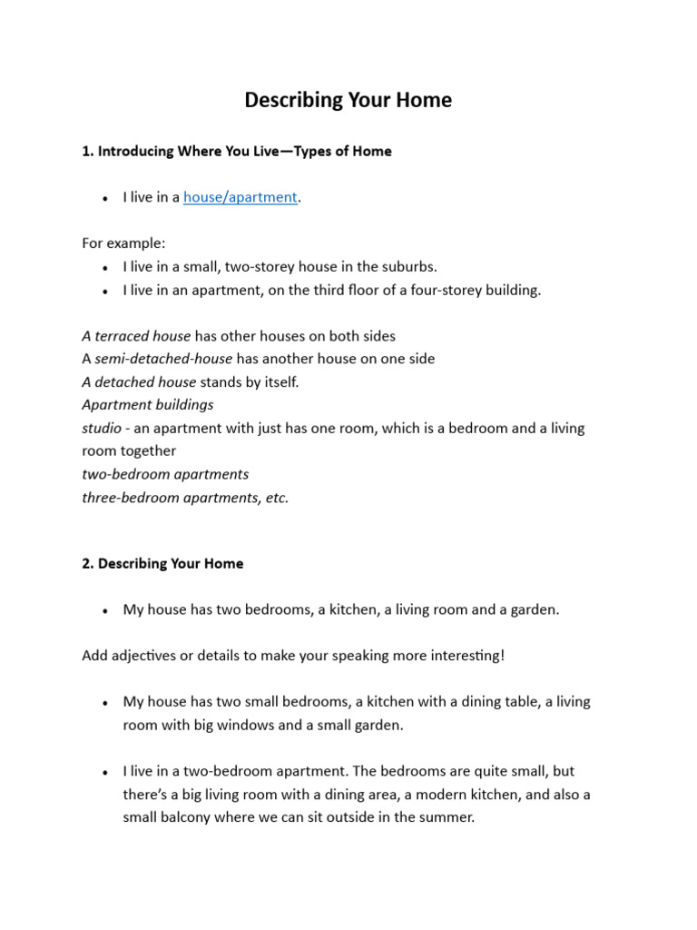 Describing Your Home | PDF | Apartment | Room