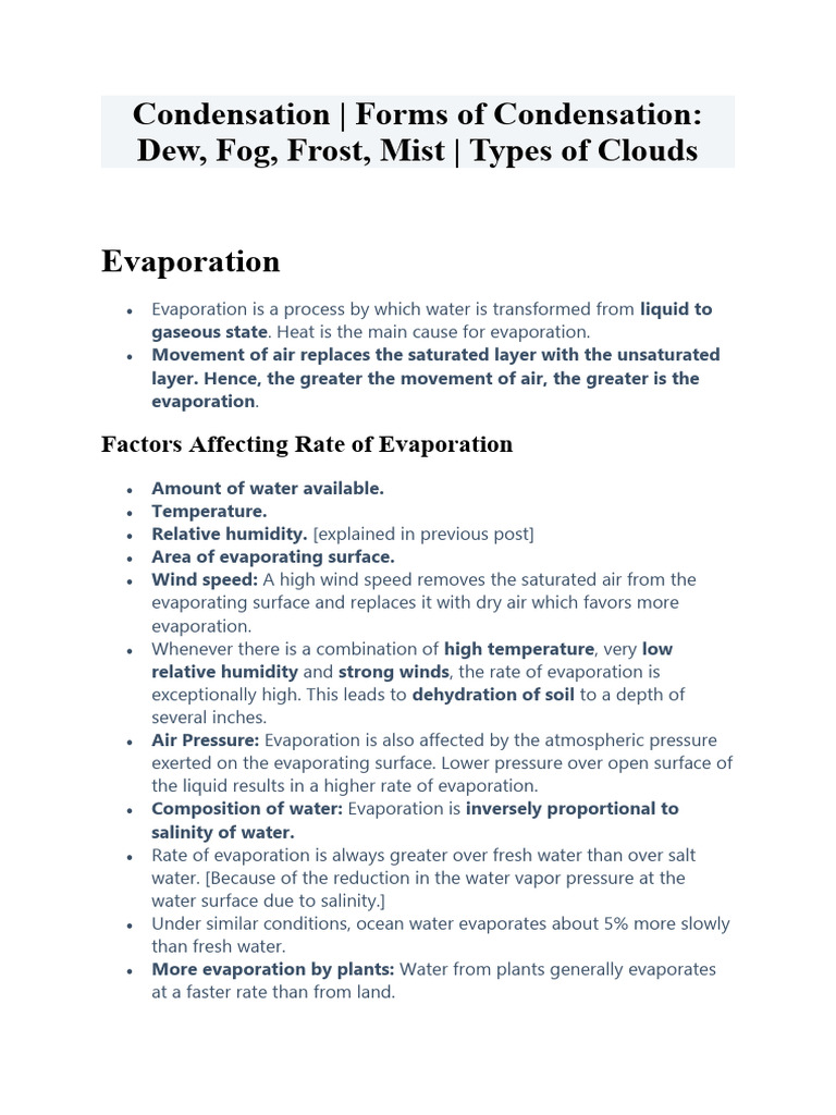 Condensation - Forms of Condensation | PDF | Fog | Cloud