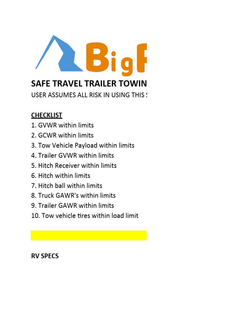 Towing Checklist Calculator | Download Free PDF | Trailer (Vehicle ...