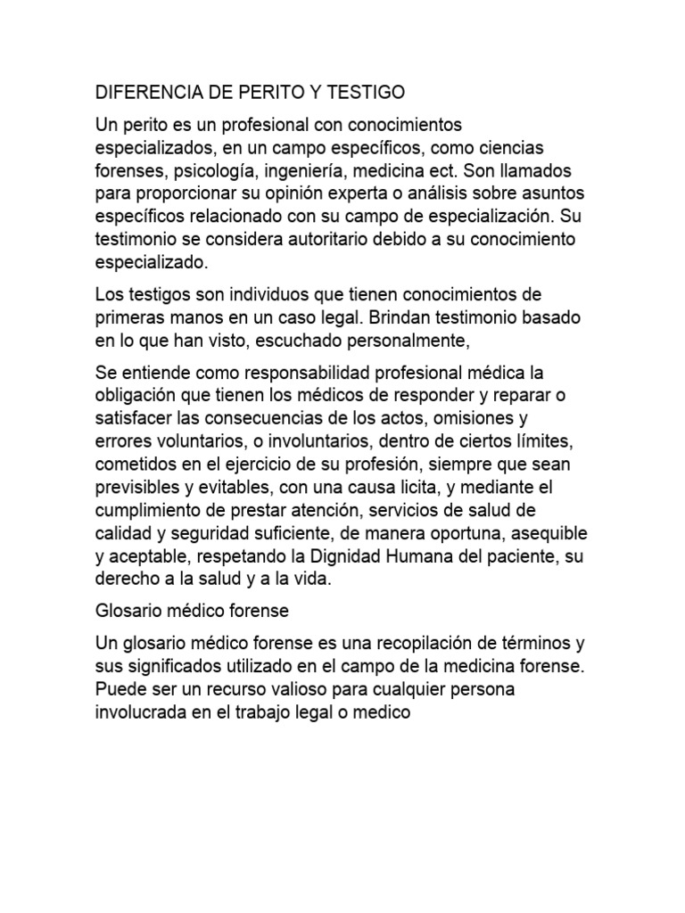 DIFERENCIA DE PERITO Y TESTIGO | PDF