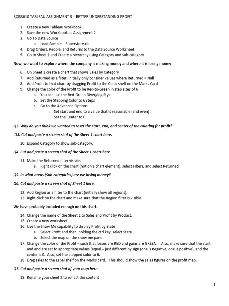 Tableau Assignment 3: Profit Analysis | PDF | Computing