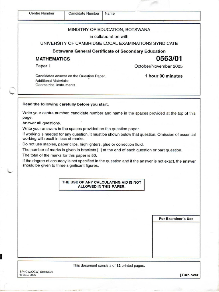 2005 PAPER 1 Mathematics | PDF