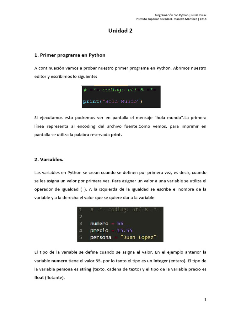 Introducción a Python: Variables y Tipos | PDF | Python (lenguaje de programación) | Variable ...