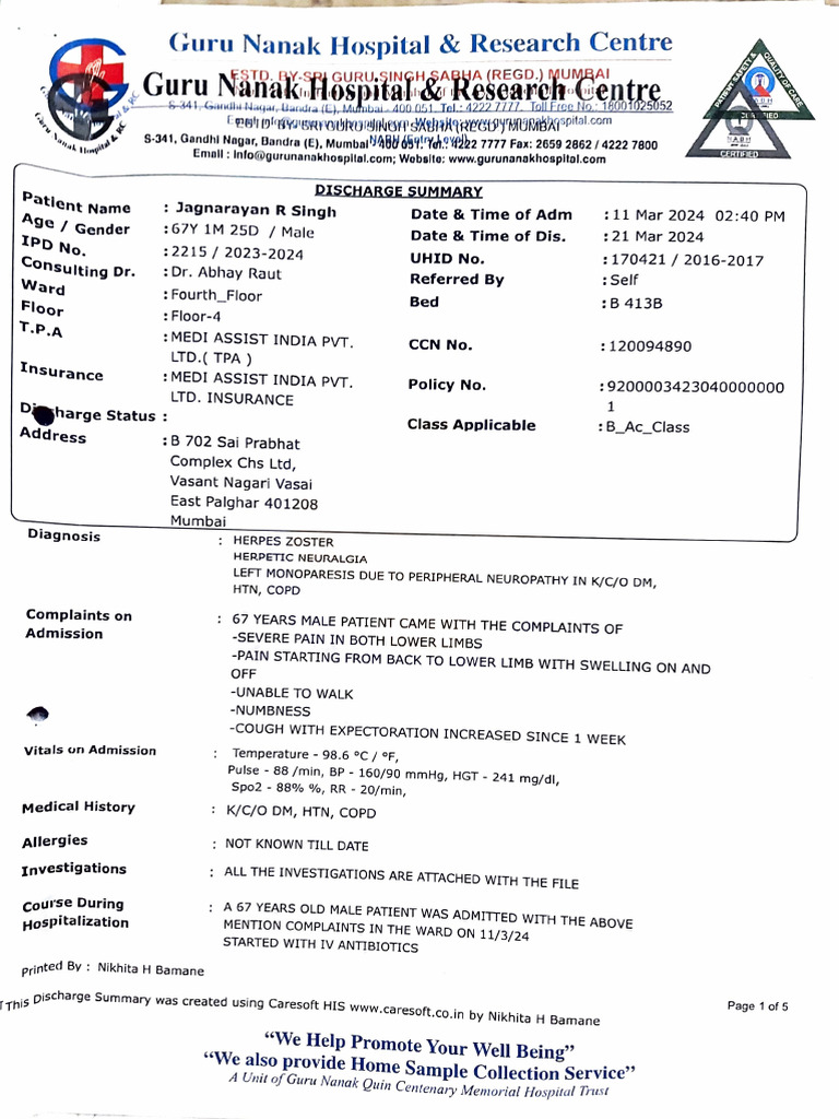 Discharge Summary for Dr. Abhay Raut | PDF