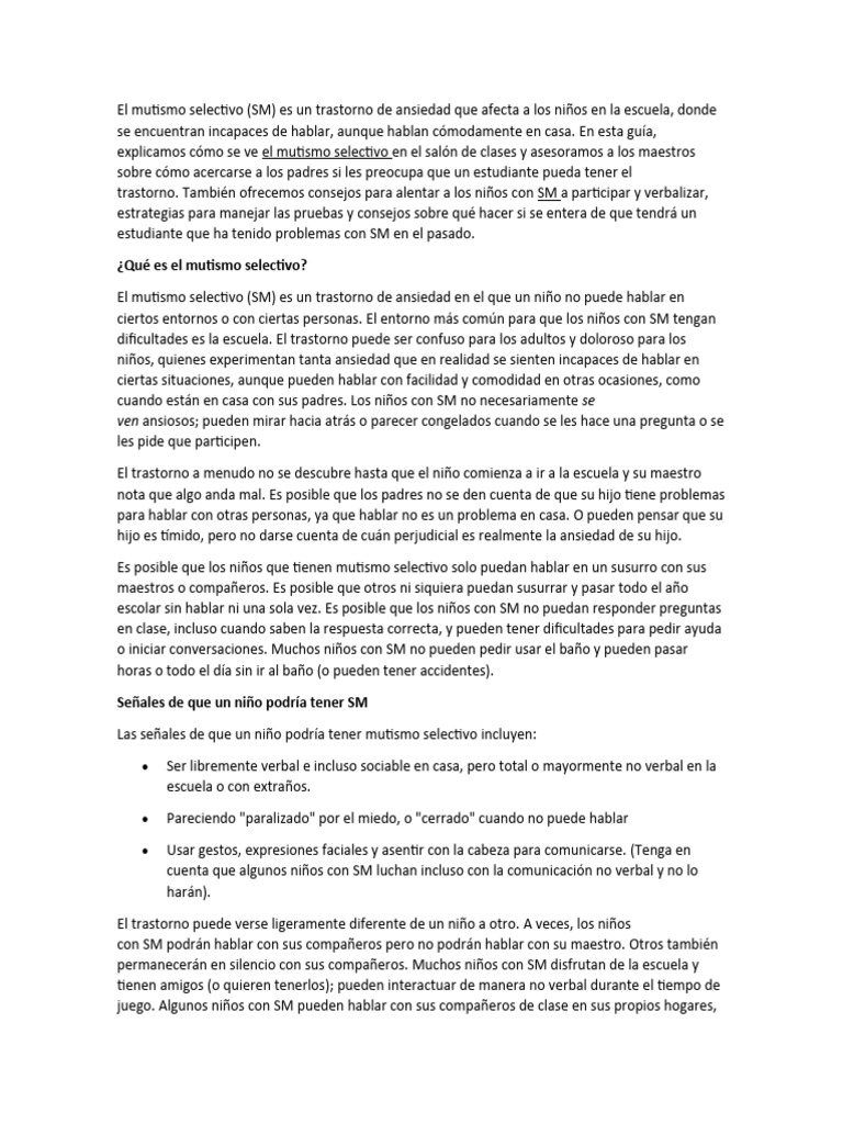 Guía sobre el mutismo selectivo en niños | PDF | Ansiedad | Trauma ...