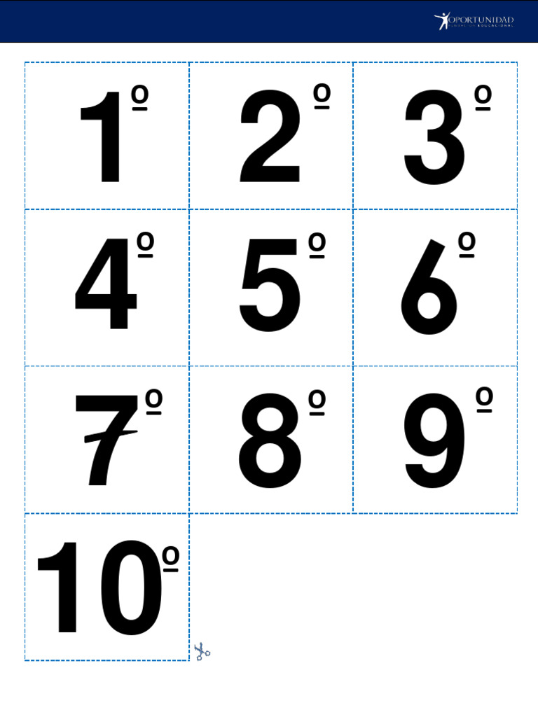 13 Tarjetas de Numeros Ordinales | PDF