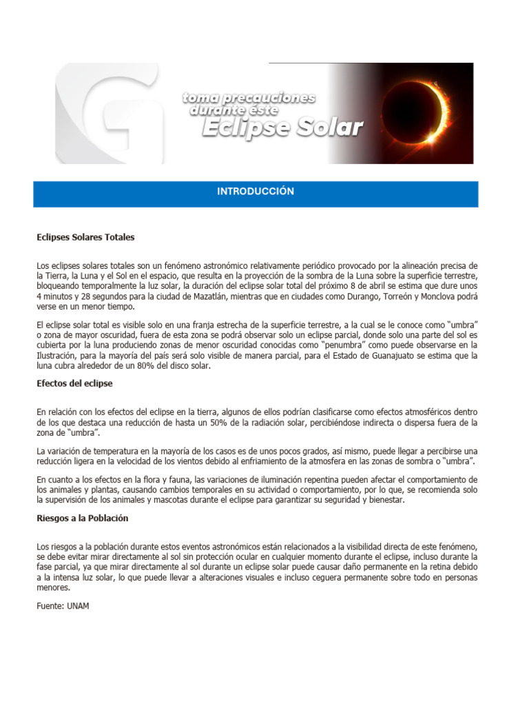 Recomendaciones para El Eclipse Solar | PDF | Eclipse solar | Dom