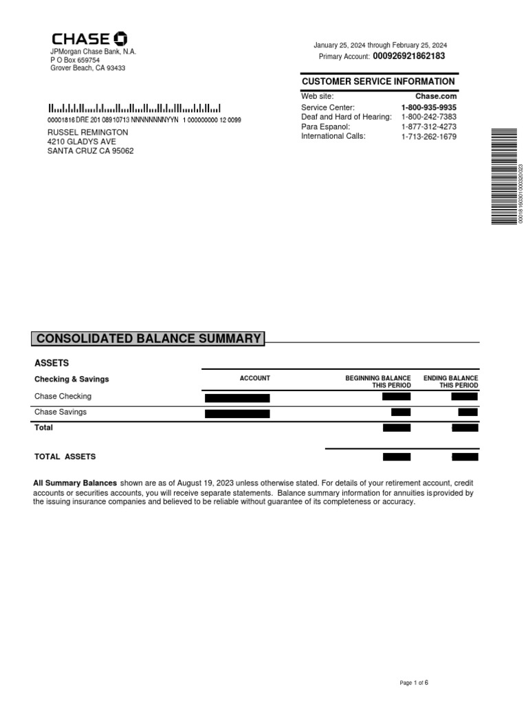 Consolidated Balance Summary: Customer Service Information | PDF ...