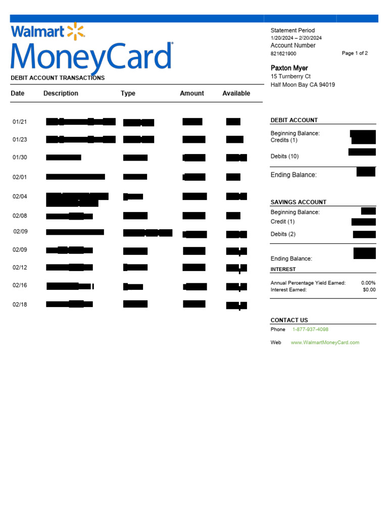 Date Description Type Amount Available: Debit Account Transactions ...