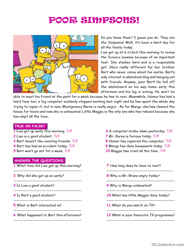 Reading - Poor Simpsons! | PDF | Bart Simpson | Lisa Simpson