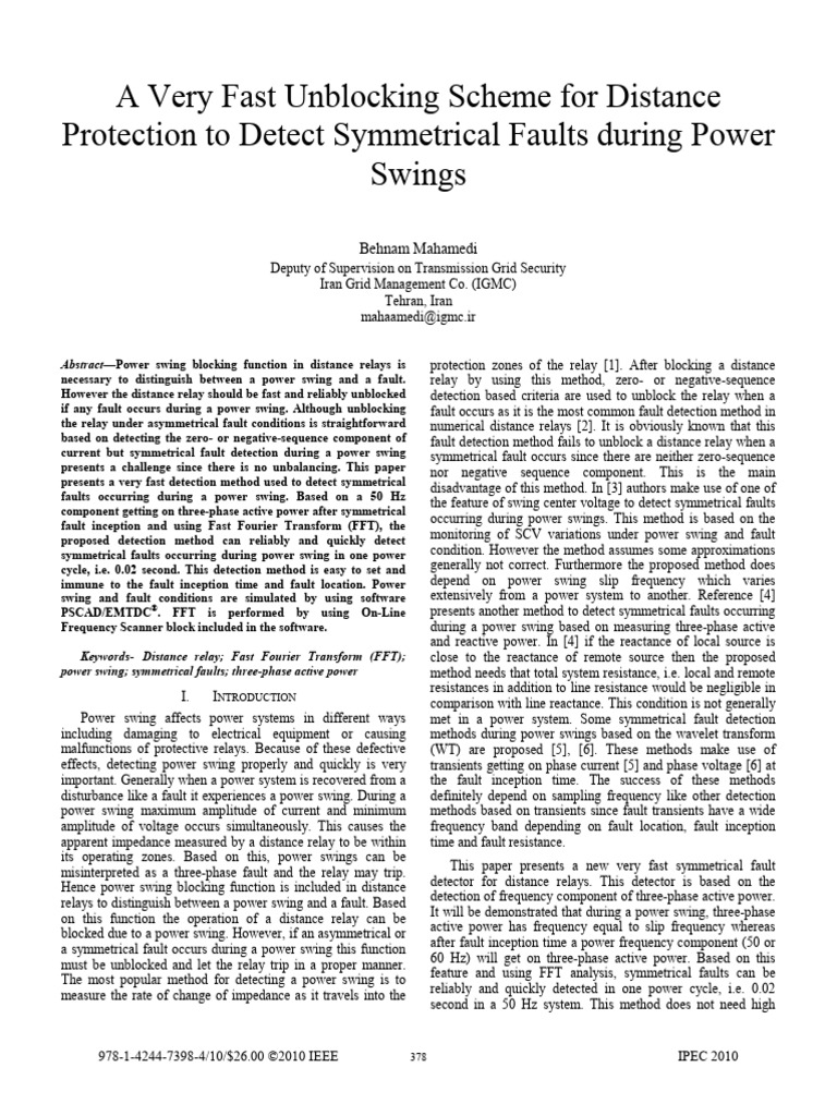 A Very Fast Unblocking Scheme For Distance Protection To Detect ...