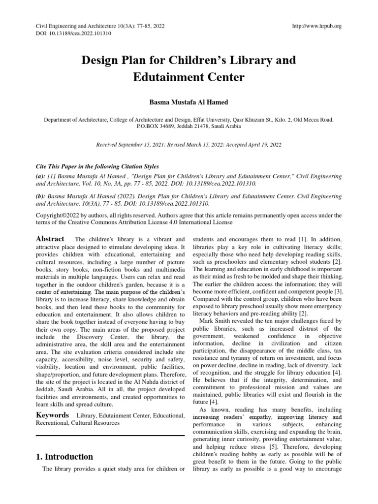 Design Plan For Childrens Library and Ed | PDF | Libraries | Books
