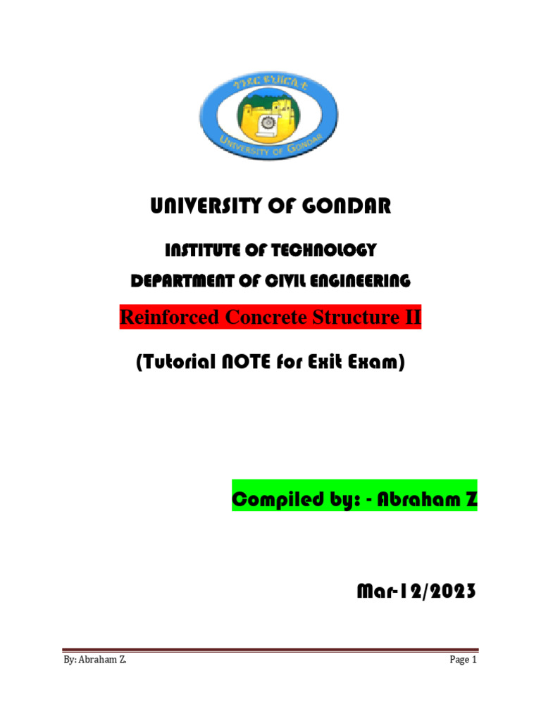 RC-II - Tutorial NOTE For Exit Exam | PDF | Strength Of Materials | Bending