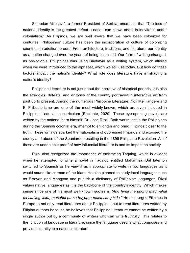 How Does Literature Shape The Identity of A Nation | PDF | Philippines ...
