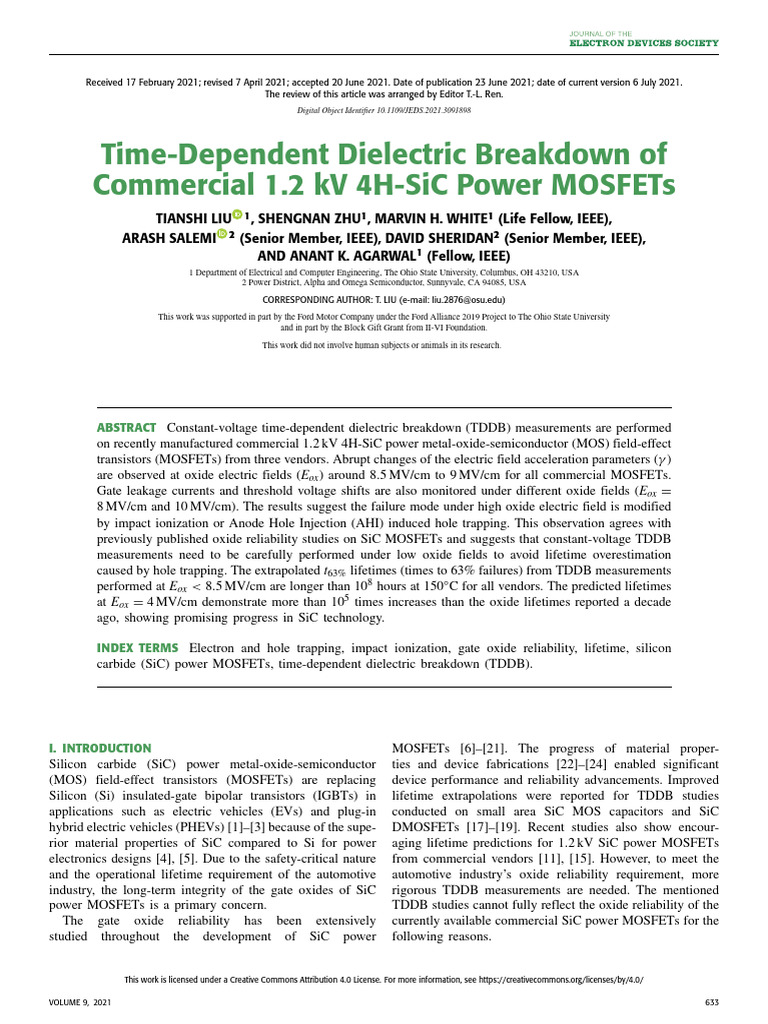 TDDB Analysis of 1.2 kV SiC MOSFETs | PDF | Mosfet | Field Effect Transistor
