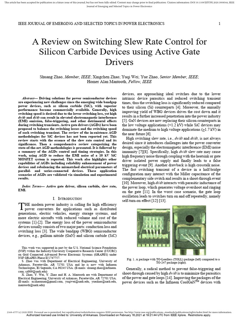 A Review On Switching Slew Rate Control For Silicon Carbide Devices Using Active Gate Drivers ...