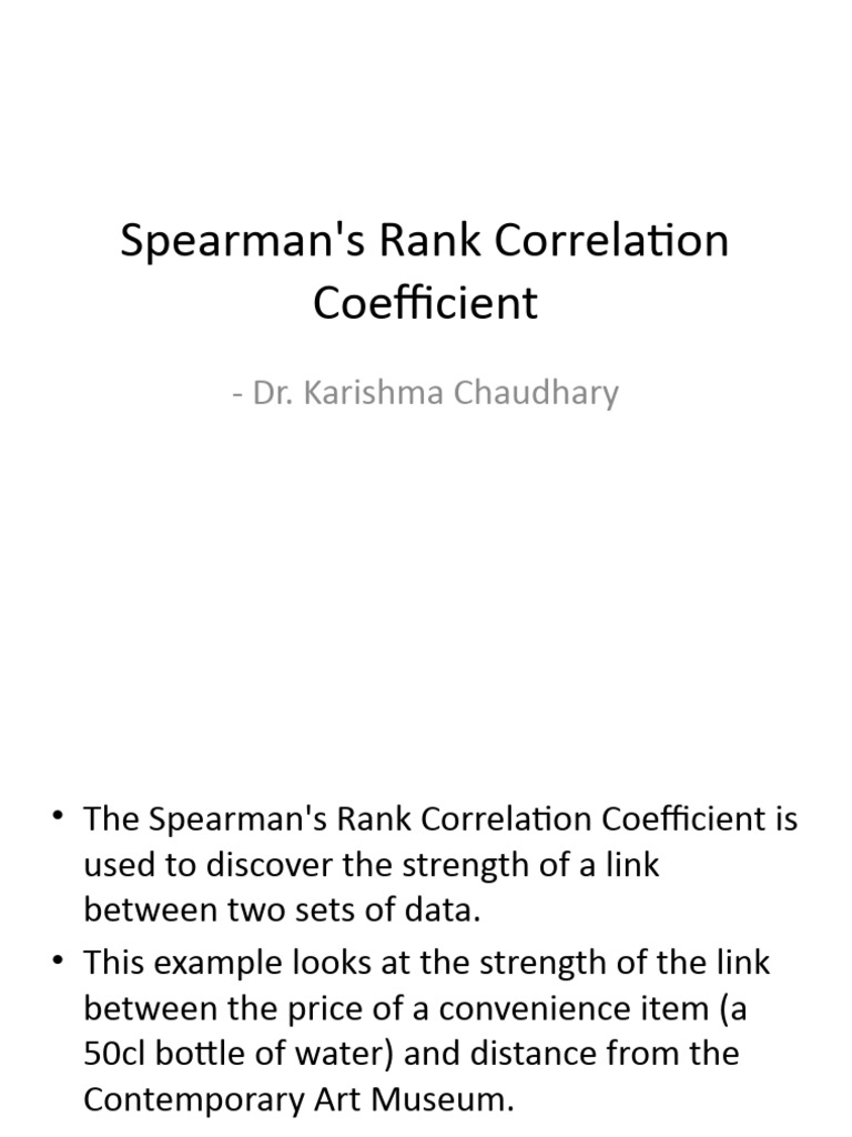 Spearman's Rank Correlation Coefficient: - Dr. Karishma Chaudhary | PDF ...
